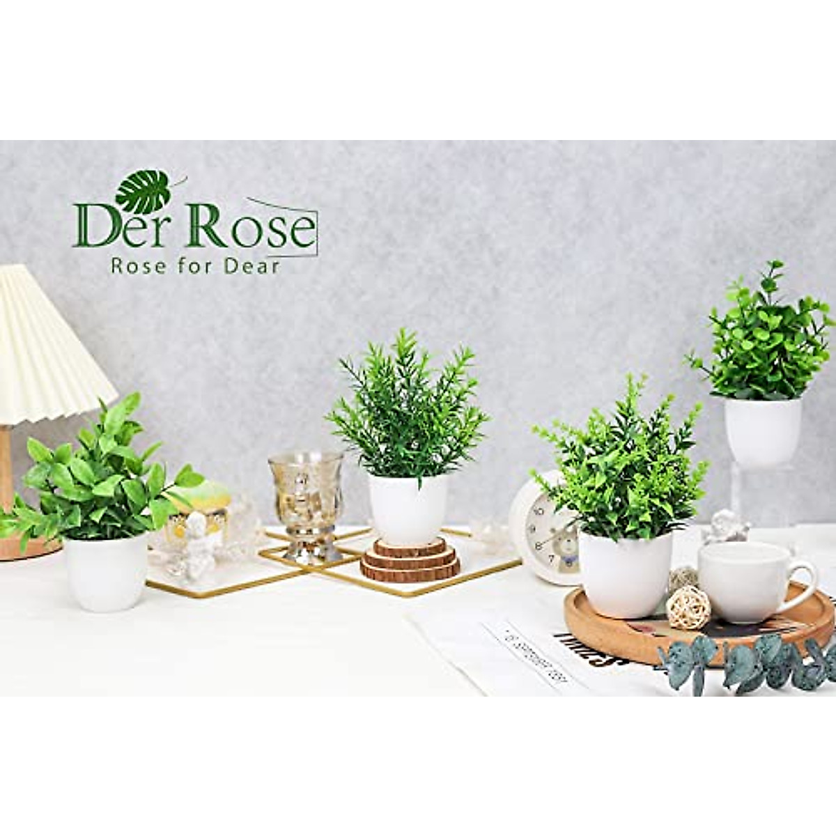 Der Rose Faux Plants Indoor, 4 Packs Small Fake Plants Mini Artificial Plants in Pots for Home Office Shelf Farmhouse Bathroom Decor