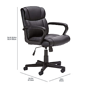 Amazon Basics Padded Office Desk Chair with Armrests, Adjustable Height/Tilt, 360-Degree Swivel, 275Lb Capacity - Black