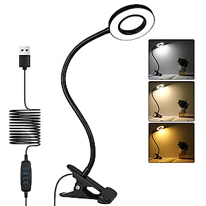 iVict Clip on Ring Light, USB Desk Lamp with 3 Color Modes, 10 Brightness Levels, Eye Protection LED Desk Light, 360° Flexible Gooseneck LED Desk Lamp for Desk Headboard and Video Conferencing