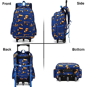 CAMTOP 18 Inch Rolling Backpack Boys Travel Roller Bag with Wheels Kids School Bags Wheeled Luggage Backpack(Engineering Vehicle)