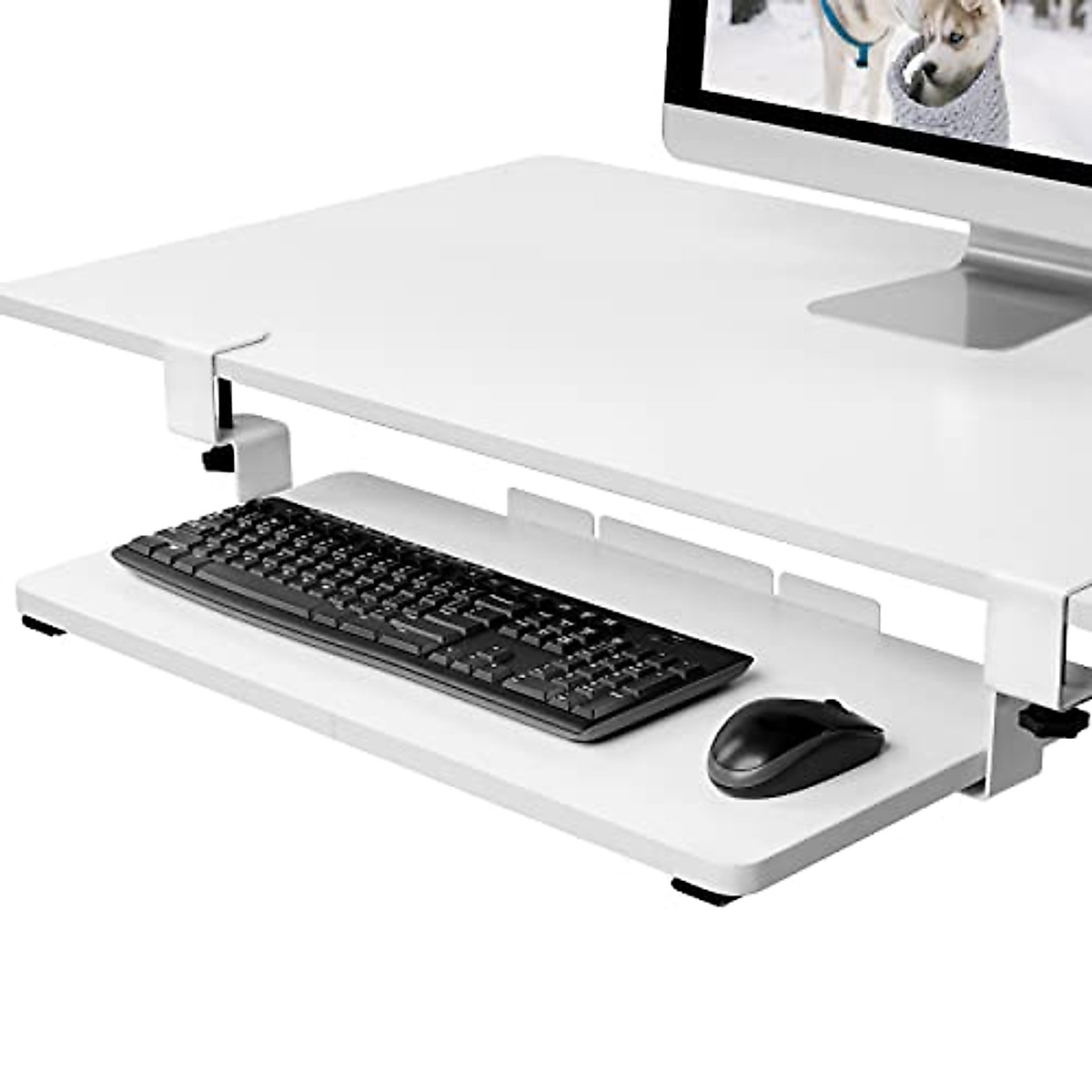 FlexiSpot Keyboard Tray Under Desk with C Clamp Mount 25 (30 Including Clamps) x 12in Adjustable Mouse Computer Keyboard Platform(White)