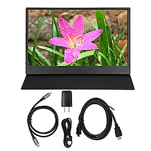 Shanrya Portable Laptop Monitor, Double Speaker 13.3 Inch External Screen Ultra Slim 1440P IPS HDR Type C for Phones for Travel (US Plug)