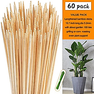 BLUE TOP Bamboo Marshmallow Grilling Sticks Smores Skewers 19.7 Inch 5mm Thick 60 PCS Extra Long Heavy DutyWooden Skewer BBQ Hot Dog Skewer,Great for Camping,Parties,Weddings and Plant Stakes.