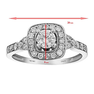 Vir Jewels 3/4 cttw Diamond Halo 4-Prong Wedding Engagement Ring Cushion 14K White Gold Size 6.5