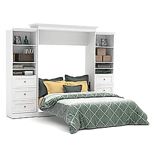 Bestar Versatile Queen Murphy Bed and 2 Shelving Units with Drawers (115W) in White