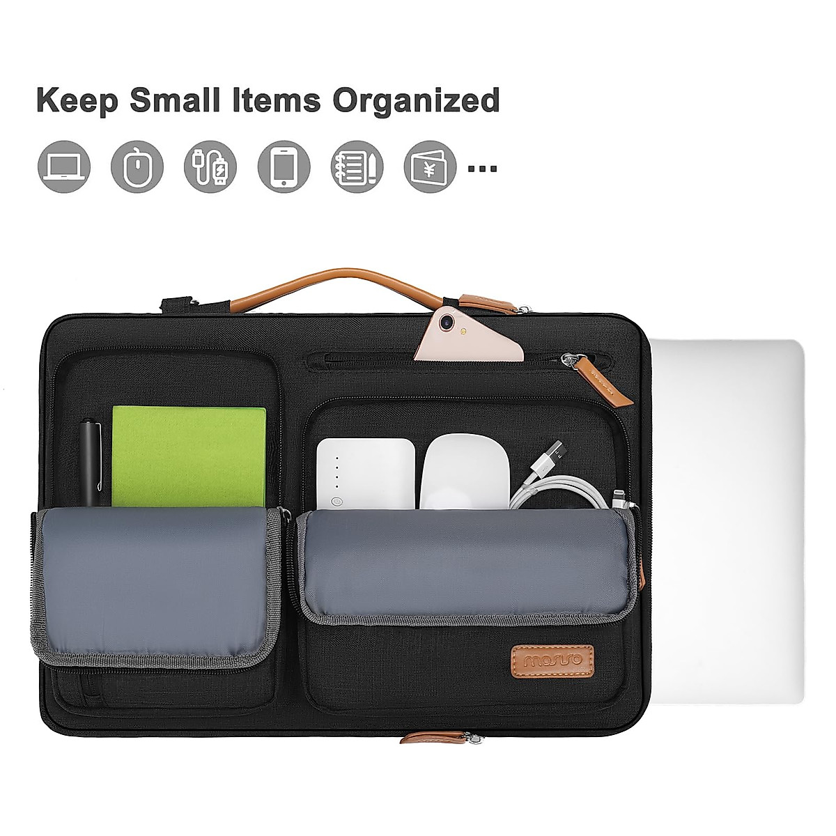 MOSISO 360 Protective Laptop Shoulder Bag,13-13.3 inch Computer Bag Compatible with MacBook, HP, Dell, Lenovo, Asus Notebook,Side Open Messenger Bag with 4 Zipper Pockets&Handle, Black