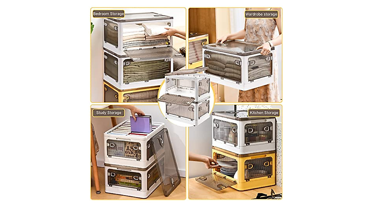 2 Pack Stackable Rolling Storage Bins with Lids - DILIBRA