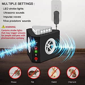 Angveirt Plug-in Rodent Reducer Repellent Ultra Sonic Mouse Electronic Repellers Mice Repelling Device Rat Pest Deterrent with 12 Strobe Lights for RV Garage Indoor