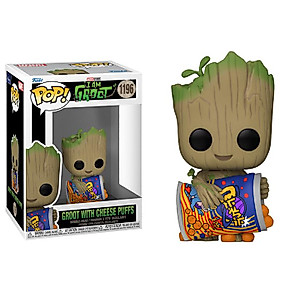 POP Marvel: I Am Groot - Groot with Cheese Puffs Funko Vinyl Figure (Bundled with Compatible Box Protector Case), Multicolored, 3.75 inches
