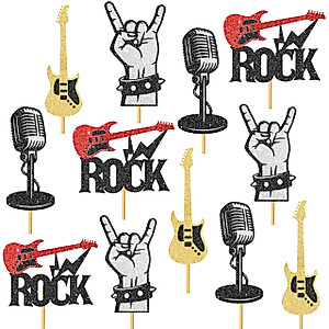 12pcs Rock and Roll Centerpiece Sticks Glitter Rock Music Party Centerpieces for Table Rock and Roll Party Table Toppers for Born to Rock Party Rockstars Birthday Party Baby Shower Supplies