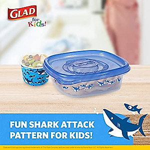 Glad for Kids Sharks GladWare Medium Lunch Square Food Storage Containers with Lids | 25 oz Kids Food Containers with Shark Design, 5 Count Set | Airtight Food Storage Containers for Food