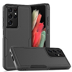 for Samsung Galaxy S21 Ultra Case: Dual Layer Protective Heavy Duty Cell Phone Cover Shockproof Rugged with Screen Protector - Military Protection Bumper Tough - Samsung Galaxy S21 Ultra 5G, Black