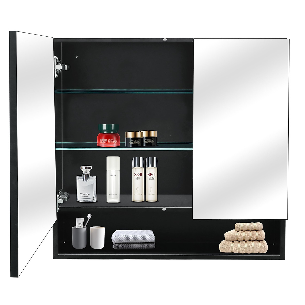 HESONTH Farmhouse Black Metal Framed Surface Mounted Bathroom Medicine Cabinet with Mirror Rectangle Vanity Mirros Cabinet for Wall with Double Doors