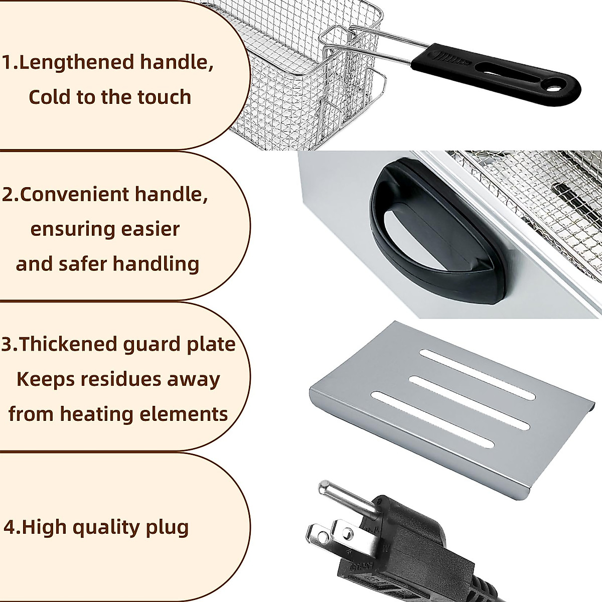 Deep Fryer with Basket, 4.2 Qt Electric Deep Fat Fryer for Home Use, Stainless Steel Countertop Oil Fryer Pot for Chicken, Fries, Fish, Shimp and More, 4 L Capacity with Temperature Control