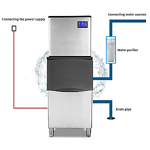 CMICE Commercial Ice Machine Maker, 350 Lbs/24H Industrial Ice Maker Machine with 308 Lbs Ice Storage, Vertical Ice Machine, Air Cooled Stainless Steel Ice Cube Maker for Bar/Cafe/Restaurant/Business