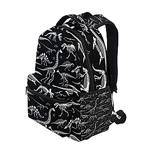 School Backpack White Dinosaur Skeleton Black Bookbag Travel Ruckack One_Size