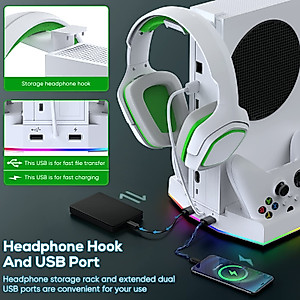 Upgraded Cooling Fan Stand for Xbox Series S with Charger Station, MENEEA Controller Charging Dock & Console Cooler System with 15 Colorful RGB Light & Headset Hook, Accessories for XSS