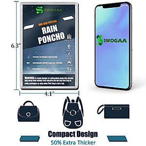 SWOGAA Disposable Rain Ponchos for Adults (6 Pack) - 50% Extra Thicker Men or Women Emergency Ponchos with Hood