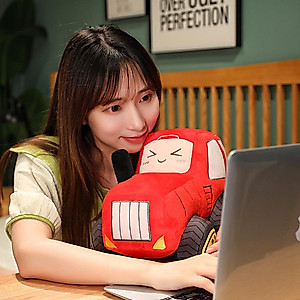 XIYUAN Car Plush Tractor Stuffed Cushion Truck Toy Super Cute Car Plush Pillow - Soft Plush Toy for Little Boys, Girls, Babies and Toddlers - Great Gift (Red)