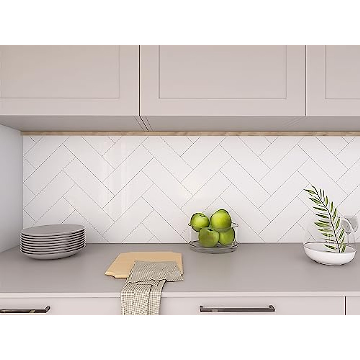 Avant Decor | Sample Tile | Stone Composite Subway Solid Color Tiles | Peel and Stick Kitchen Backsplash Tiles | Wall Tiles | 4” x 12” | Bex Metro Glossy Cotton