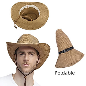 Straw Cowboy Hat for Women Men Classic Western Cowgirl Cap Foldable Sun Hat Shapeable Fedora Panama Hat Wide Brim Beach Hat Khaki