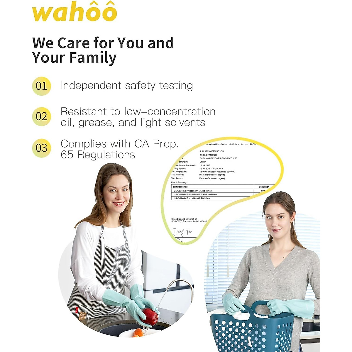 LANON wahoo Skin-Friendly Cleaning Gloves, Dishwashing Kitchen Gloves with Cotton Flocked Liner, Reusable, Non-Slip, Surf Spray, Small