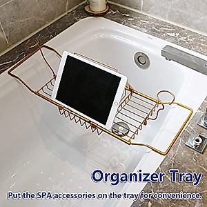 BESTHLS Bathtub Tray Caddy for Luxury Bath Expandable Extra Wide Bath Tub Tray with Wine Glass Holder & Soap Accessaries Holder & Laptop Reading and Organizer Ideal for Home Spa Lover (Copper)