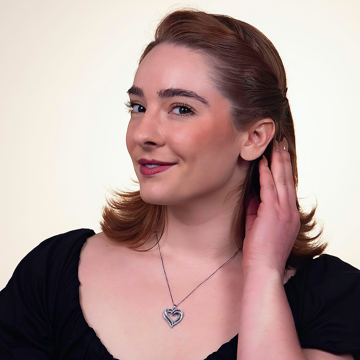 GILDED Sterling Silver 1/4cttw Natural Round-Cut Black Diamond Heart Pendant-Necklace with an 18 Inch Chain