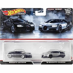 Hot Wheels HKF52 Premium 2-Pack Bugatti Veyron / '16 Bugatti Chiron [Mini Car] [3 Years Old and Up]