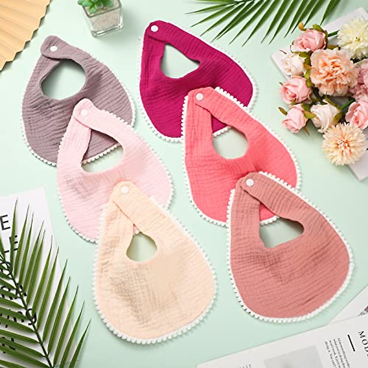20 Pcs Muslin Baby Bibs Baby Bibs for Girls Boys Teething Soft Absorbent Baby Drool Bandana Bibs with Snaps and Lace Border for Neutral Newborn Infant Drooling Essentials, 10 Styles