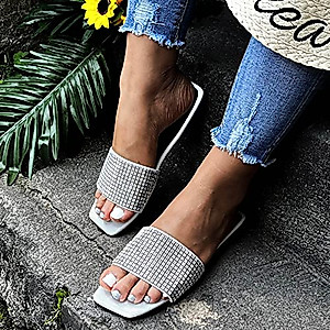 Sandals for Women Casual Summer, Women's Flat Sandals Peal Slip-On Open Toe Sandals Fashion Beach Comfy Sandals White