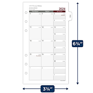 AT-A-GLANCE 2024 Monthly Planner Refill, 3-3/4" x 6-3/4", Portable Size, Loose-Leaf (063-685Y)