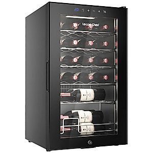 Leconchef 24 Bottle Wine Cooler/Cabinet Beverage Refrigerator,Mini Wine Fridge Beer Soda Clear Glass Door Counter Top Bar Fridge, Quiet Operation Compressor Adjust Temperature Freestanding