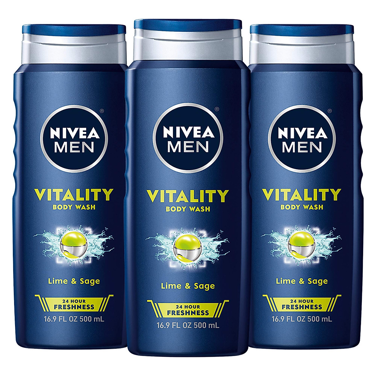 Nivea Men Vitality Body Wash, Lime and Sage Scented Body Wash, 3 Pack of 16.9 Fl Oz Bottle
