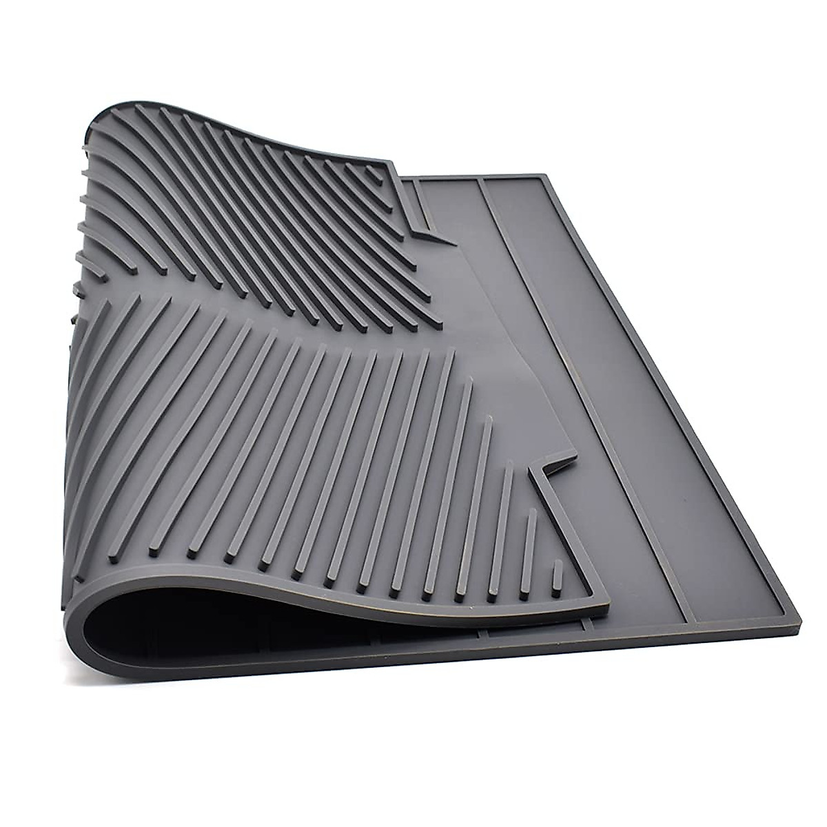 Tumtanm Silicone Draining Board Mat, Folding Draining Mat, 17”x13” Large Drain Pad Eco-Friendly Drainer Mat Heat Resistant Pot Mat Dishwasher Safe Trivet Mat