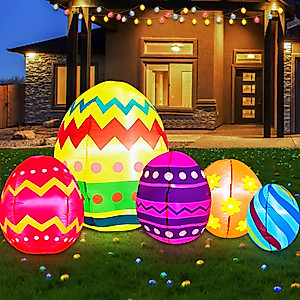 TURNMEON 8 Foot Long Easter Inflatable Outdoor Decorations Colorful Easter Egg Inflatable Blow Up Yard Easter Decoration Build-in LED with 6 Stakes 2 Tethers for Holiday Party Outdoor Home Lawn Garden