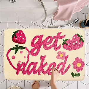 Enhopty Get Naked Bath Mat Strawberry Flower Bathroom Rugs Fun Cute Door Mat Non Slip Microfiber Absorbent Shower Rugs for Home Tub Bedroom…