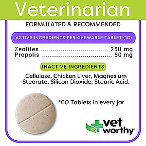 Vet Worthy Chewable Toothpaste - Dog Teeth Cleaning Chews with Propolis & Zeolites - Toothpaste for Dogs - Dog Tartar Remover for Teeth & Dog Chews for Cleaning Teeth - 60ct (Chicken Liver)