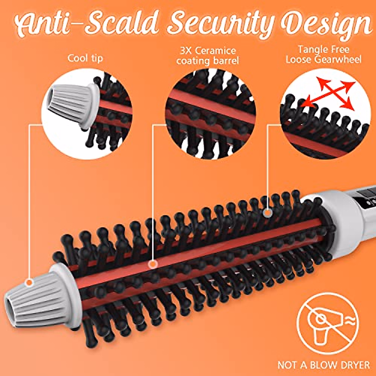 GLAMGLIDER Curling Iron Brush, Ceramic Tourmaline Ionic Hair Hot Brush, Anti-Scald Hair Curling Wands,Professional Instant Heat Styling Brush with 4 Heat Settings,Dual Voltage Travel (1.25 Inch)