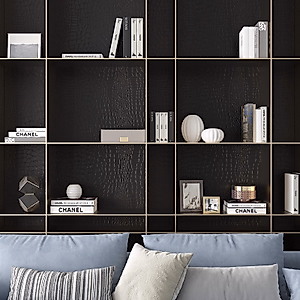 CHIHUT Lavish Black Crocodile Wallpaper Peel and Stick Wallpaper 30"x236" Wide Size Faux Alligator Textured Wallpaper Self Adhesive Removable Black Contact Paper for Bathroom Bedroom Walls Cabinets