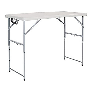 Office Star Resin Multipurpose Rectangle Table, 4-Feet Long, Height Adjustable, Center Folding Table, Light Gray