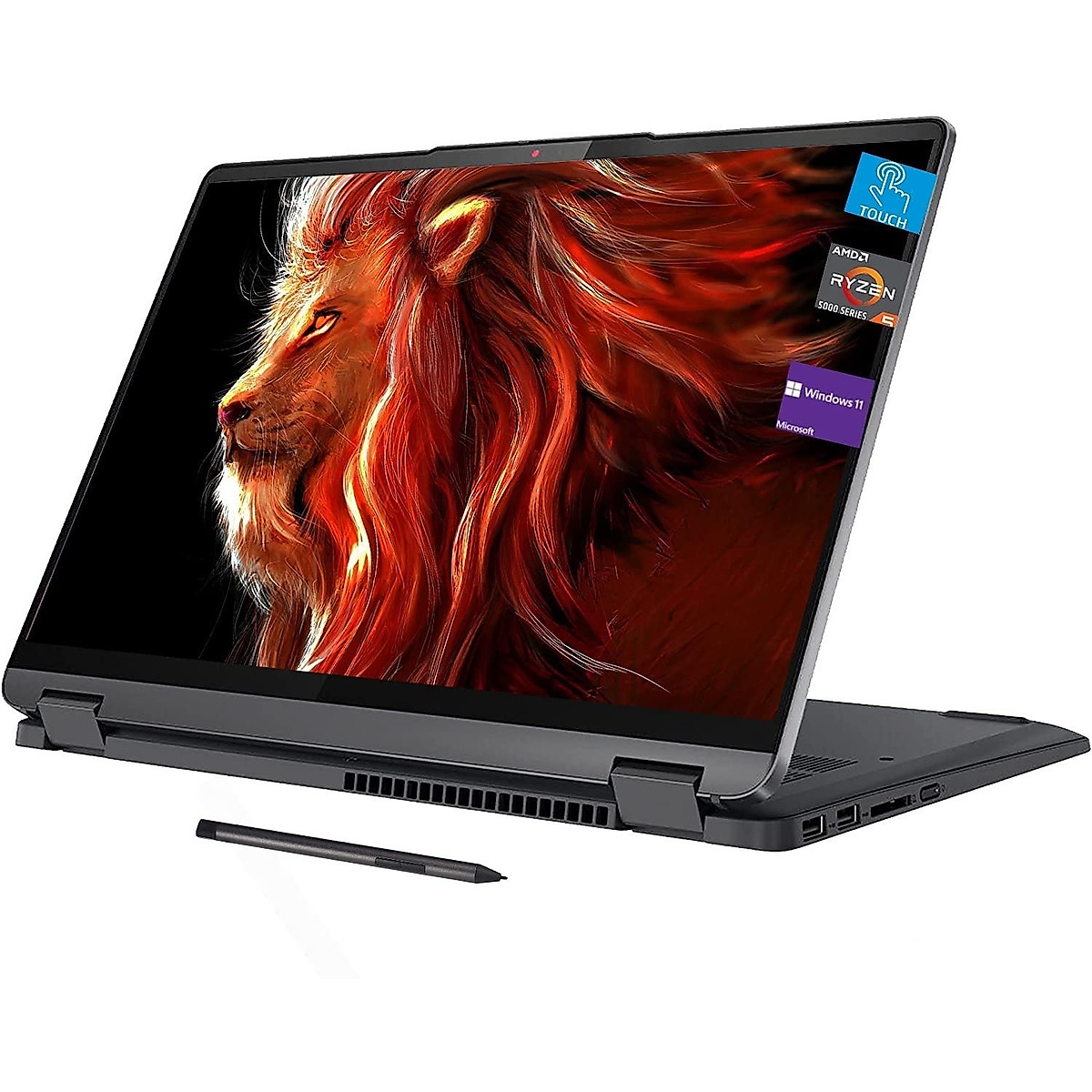 Lenovo Flex 5 14" 2-in-1 Laptop, WUXGA Touchscreen Display, AMD Ryzen 5 5500U, 16GB RAM, 512GB PCIe SSD, Bluetooth, Webcam, Backlit Keyboard, Fingerprint Reader, Windows 11 Home, Grey