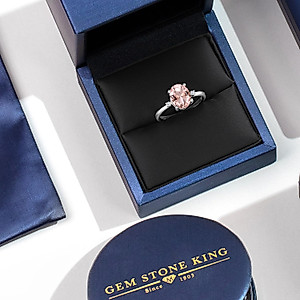 Gem Stone King 925 Sterling Silver Peach Nano Morganite and White Topaz 3 Stone Ring For Women (2.36 Cttw, Oval 10X8MM, Gemstone October Birthstone, Size 6)