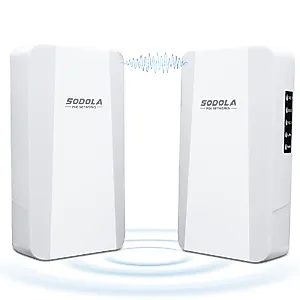 SODOLA WiFi Bridge 300Mbps, 2.4G Outdoor CPE Point to Point 1KM Long Range Access with 12DBi High Gain Antenna,2 RJ45 LAN Ethernet Port,24V PoE Power, IP65 Waterproof Wireless Bridge 2 Packs