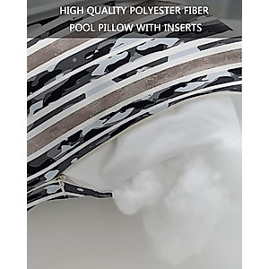 Chaise Lounge Head Resting Pillows, Gray Camouflage Gradient Mottled Retro Watercolor Outdoor Chaise Pillows, Waterproof Patio Furniture Pillows with Insert and Adjustable Stripe for Beach Chair