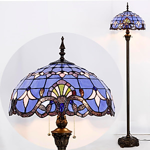 WERFACTORY Tiffany Floor Lamp Blue Purple Baroque Stained Glass Standing Reading Light 16X16X64 Inches Antique Pole Corner Lamp Decor Bedroom Living Room Home Office S003C Series