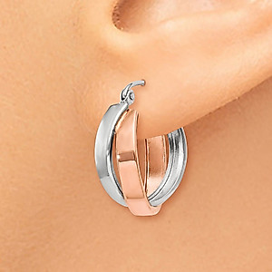 Solid 14k Rose and White Gold Oval Hoop Earrings - 18mm x 3mm