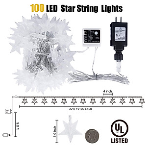 Minetom Star String Lights Plug in - 33 ft 100 LED Star Fairy String Lights with Remote and Timer, Waterproof for Bedroom Porch Wedding Party Patio Garden Tent Indoor Outdoor Décor, Warm White