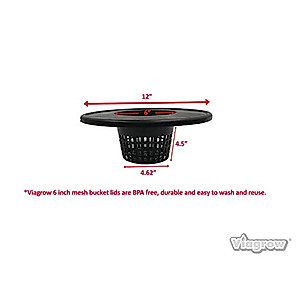Viagrow 6 inch Wide Lip Bucket Basket Lid, (6 Pack), 5 and 3.5 Gallon DWC Bucket Net Pots