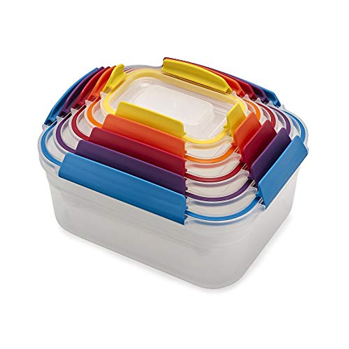 Joseph Joseph Nest Lock Plastic Food Storage Container Set with Lockable Airtight Leakproof Lids, 10-Piece, Multi-Color & Nest Glass Storage Dishes-Multi-Colour, Set of 4, Multicolor